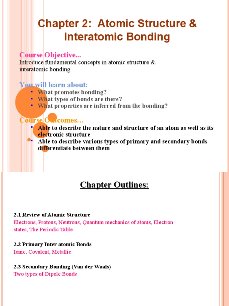 Chapter 2: Atomic Structure & Interatomic Bonding: Course Objective.. | PDF | Chemical Bond ...