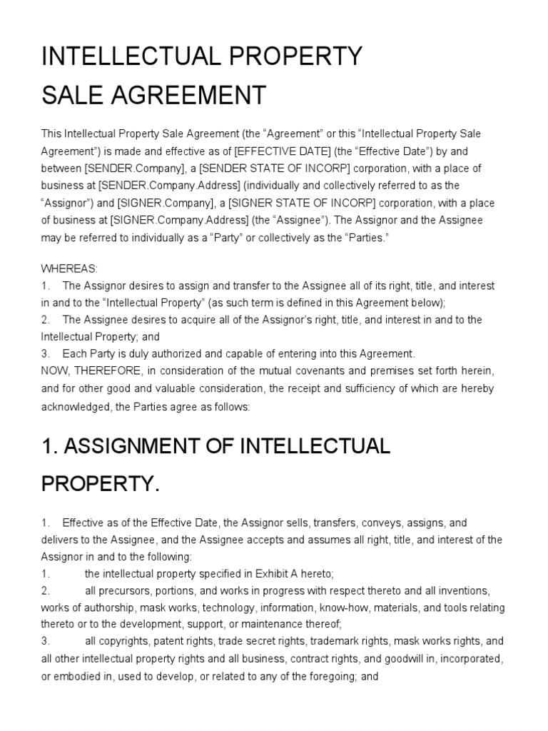 Intellectual Property Sale Agreement | PDF | Assignment (Law) | Royalty ...
