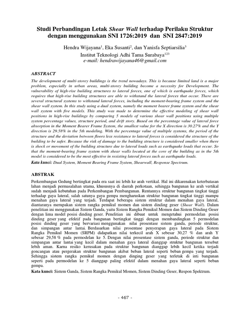 Studi Perbandingan Letak Shear Wall Terhadap Perilaku Struktur Dengan Menggunakan SNI 1726:2019 ...