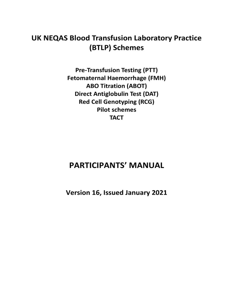 UK NEQAS BTLP Participants' Manual | PDF | Blood Donation | Blood Plasma
