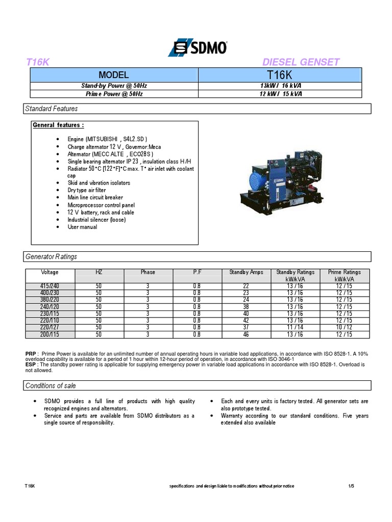 Model: T16K Diesel Genset | PDF | Metrology | Manufactured Goods