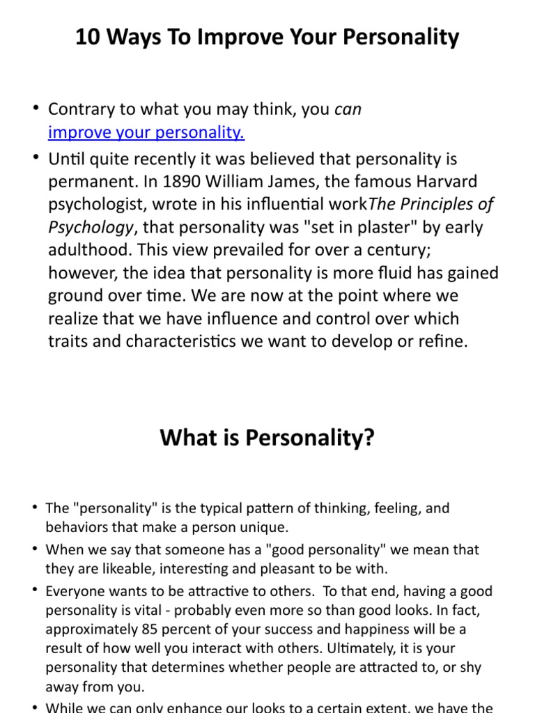 10 Ways To Improve Your Personality | PDF | Psychology | Metaphysics Of ...