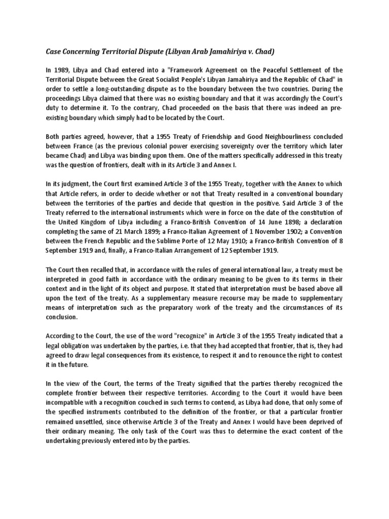 Case Concerning Territorial Dispute (Libyan Arab Jamahiriya v. Chad ...
