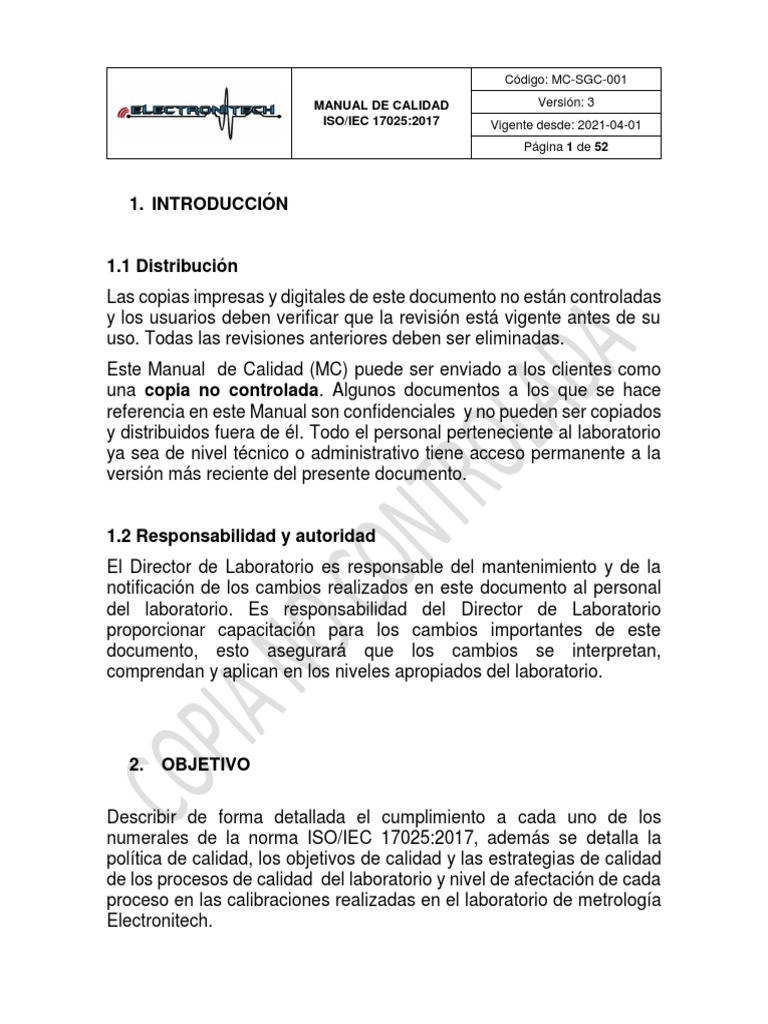 Manual de Calidad Iso-Iec 17025-2017 | PDF | Calibración | Incertidumbre