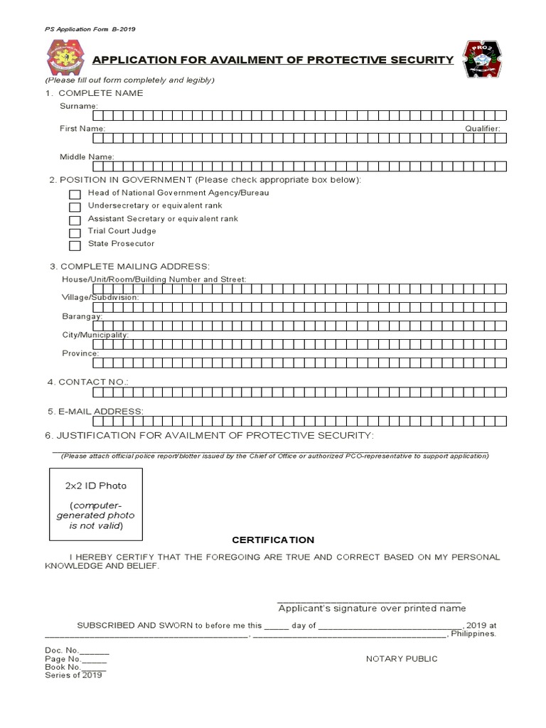 Application For Availment of Protective Security: 1. Complete Name | PDF
