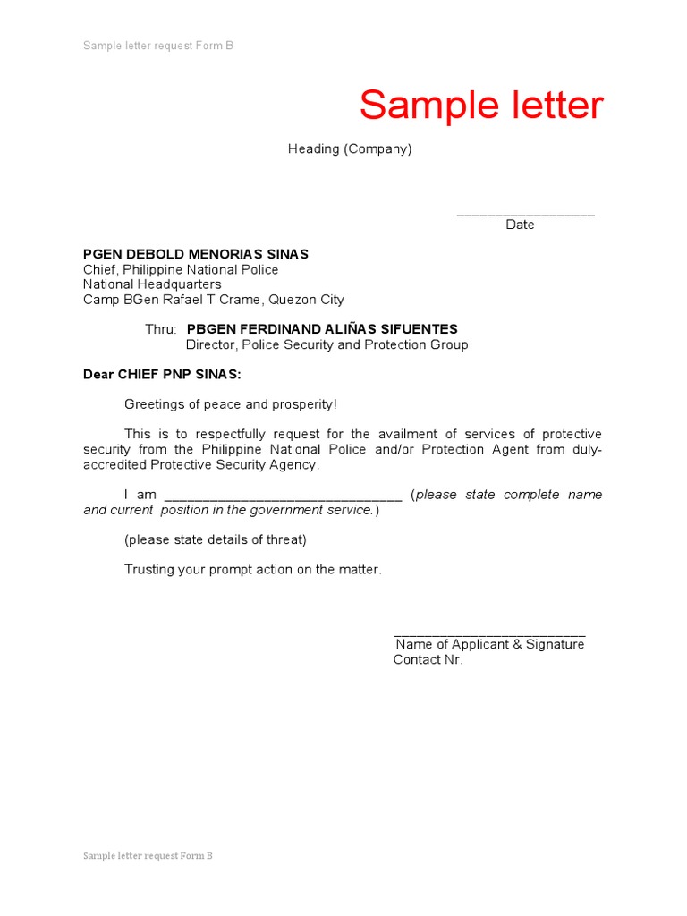 Sample Letter Request Form B As of Nov. 27, 2020 | PDF