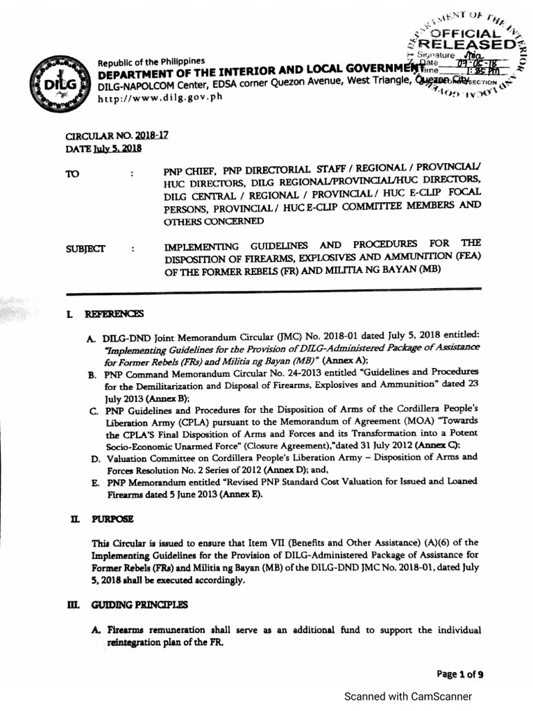 DILG Circular No. 2018-17 Guidelines and Procedures For The Dispo of ...