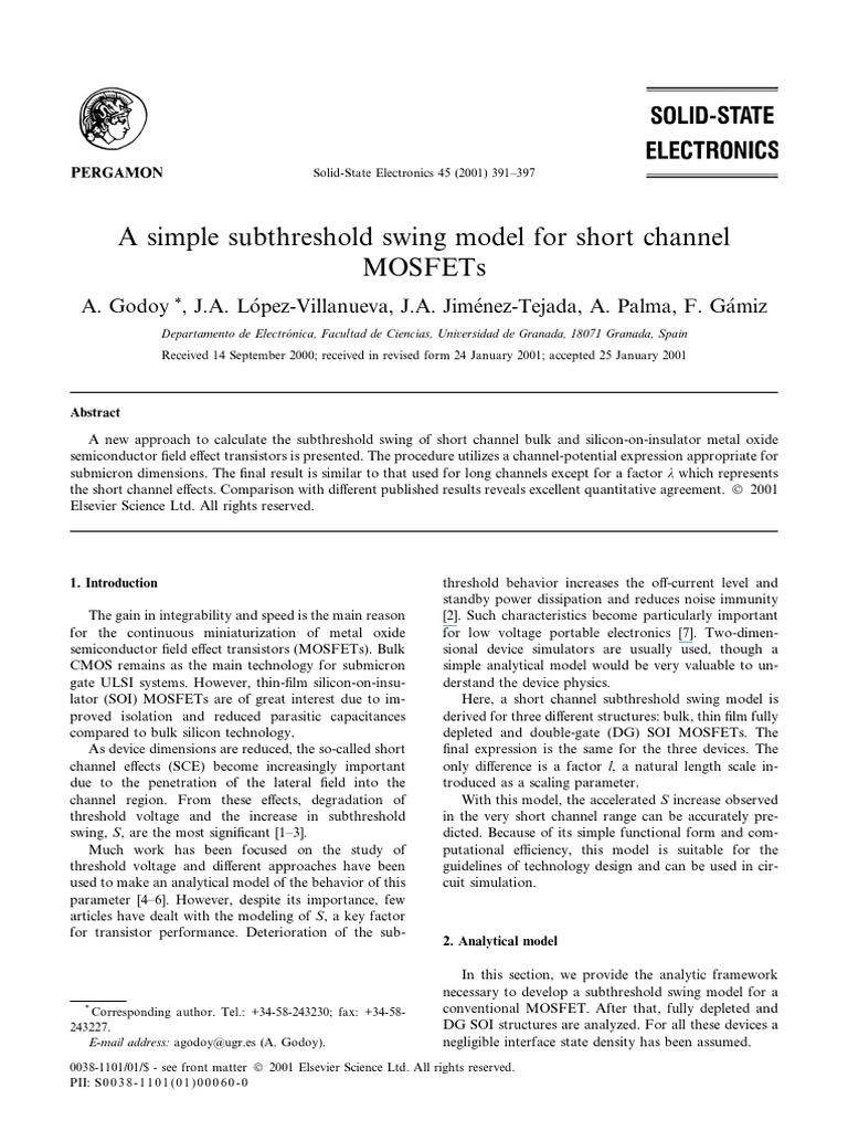 A Simple Subthreshold Swing Model For SH | PDF | Mosfet | Field Effect ...