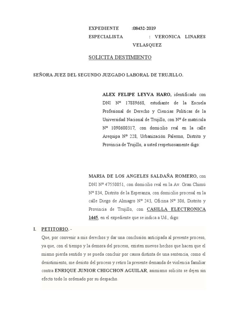 Desestimiento Alex Leyva | PDF | Gobierno | Justicia