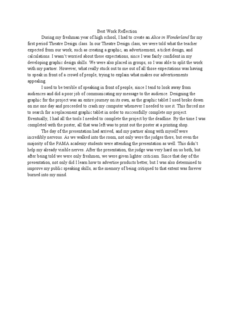 Best Work Reflection 1 | PDF