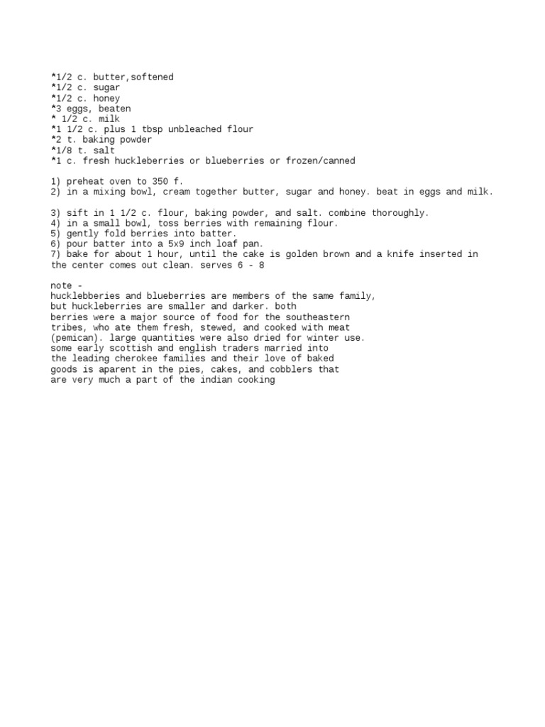 Cherokee Blueberry Honey Cake | PDF