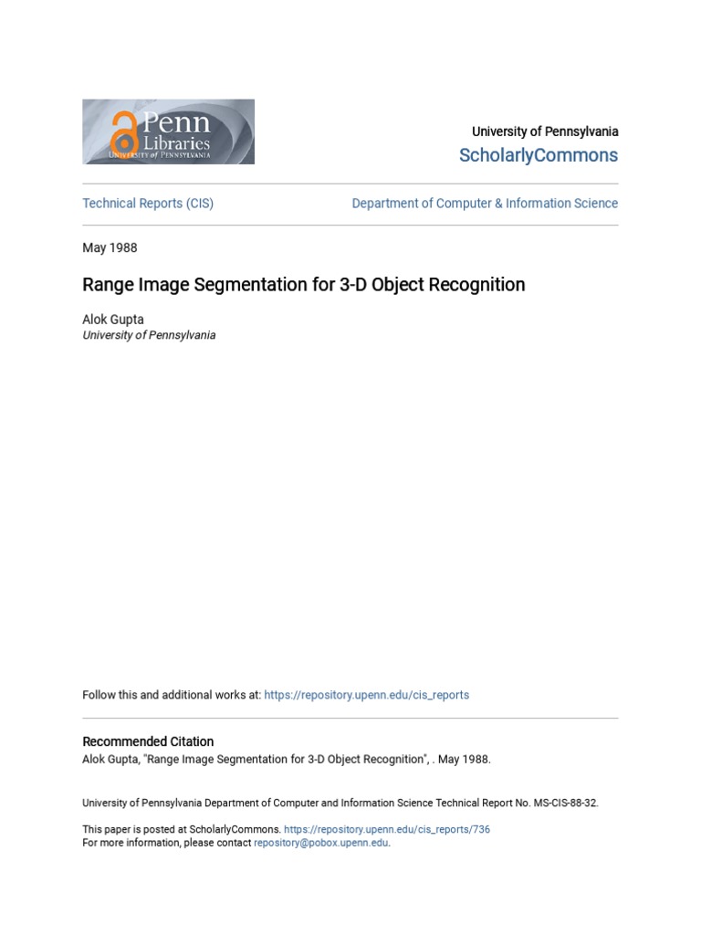 Range Image Segmentation For 3-D Object Recognition | PDF | Image ...