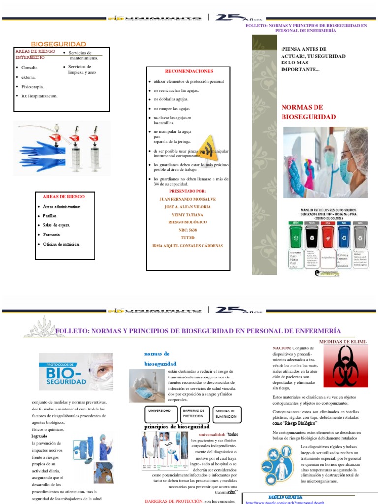 Folleto Normas y Principios de Bioseguridad en Personal de Enfermería | PDF Folleto Normas y Principios de Bioseguridad en Personal de Enfermería | PDF