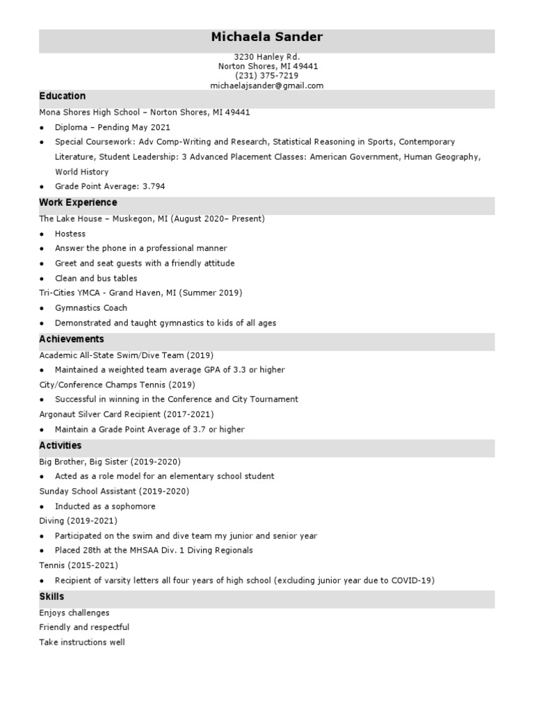 Michaela Sander Resume | PDF