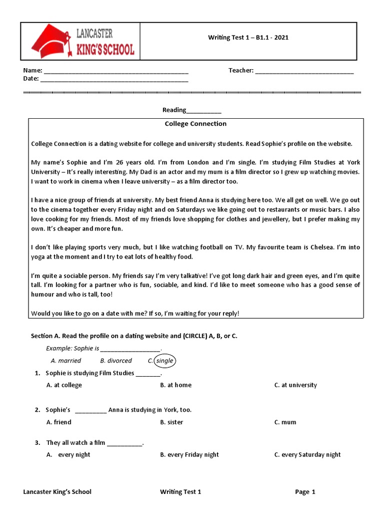 b1.1 Writing Test 1 | PDF | Linguistics | Grammar