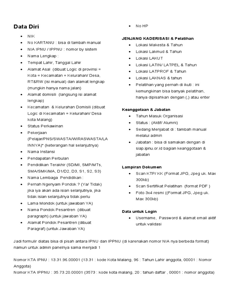 Formulir Data Anggota Organisasi | PDF