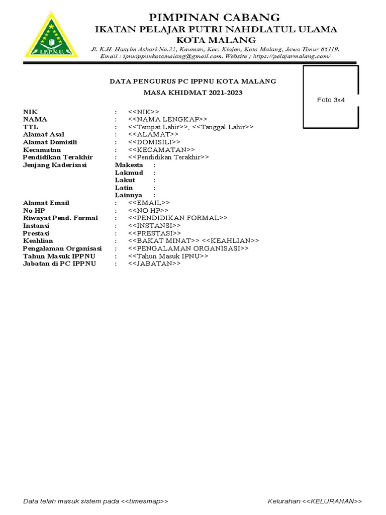 Data Pengurus PC Ippnu Kota Malang | PDF