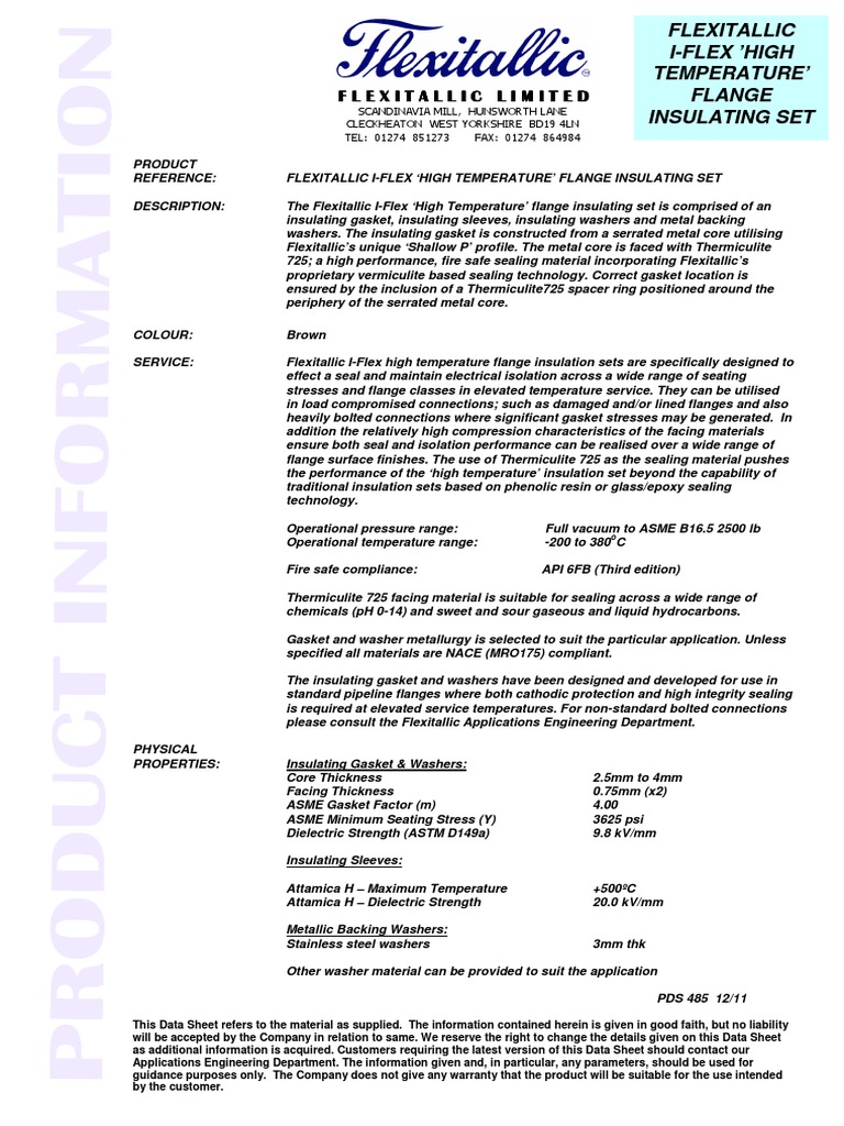 Flexitallic I-Flex 'High Temperature' Flange Insulating Set | PDF | Industrial Processes ...
