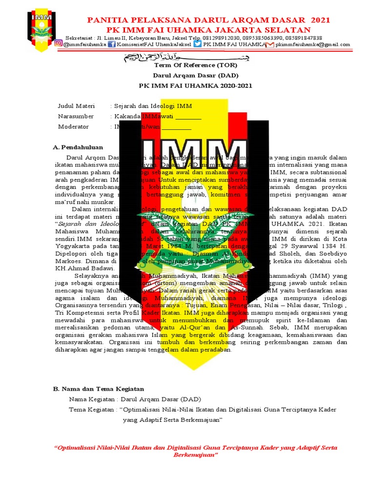TOR Materi DAD FAI - SEJARAH DAN IDEOLOGI IMM | PDF