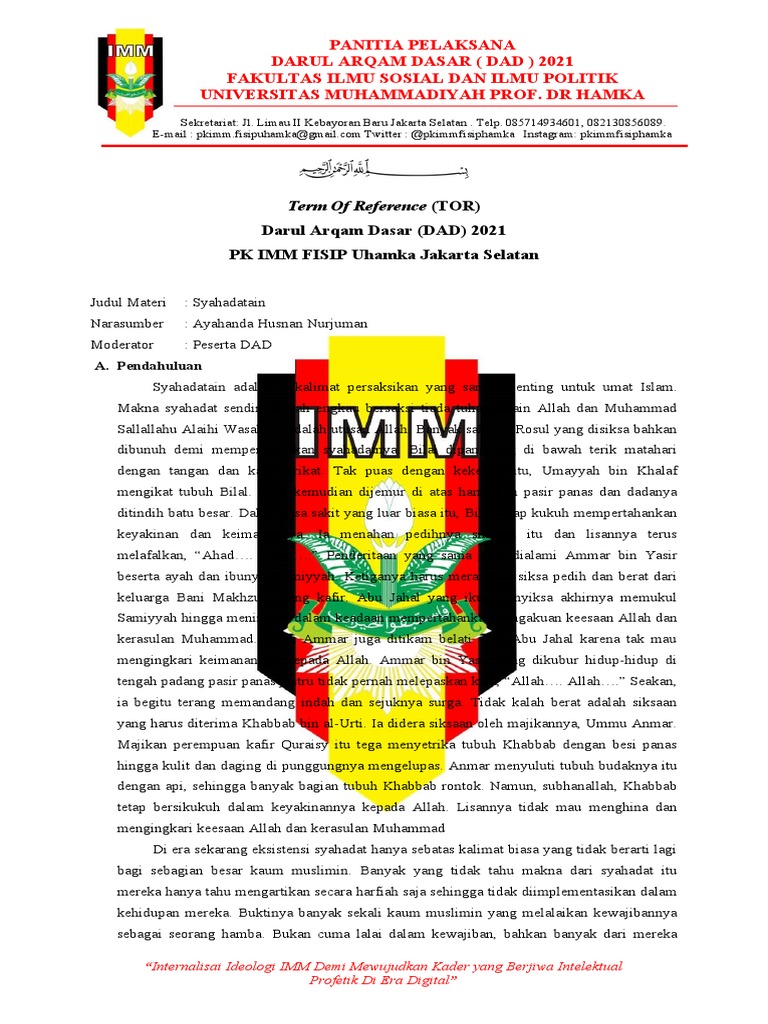 ToR Materi DAD PK IMM FISIP Uhamka 2021 | PDF
