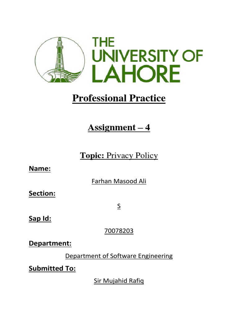 Professional Practice Assignment Farhan Masood S 70078203 | PDF ...