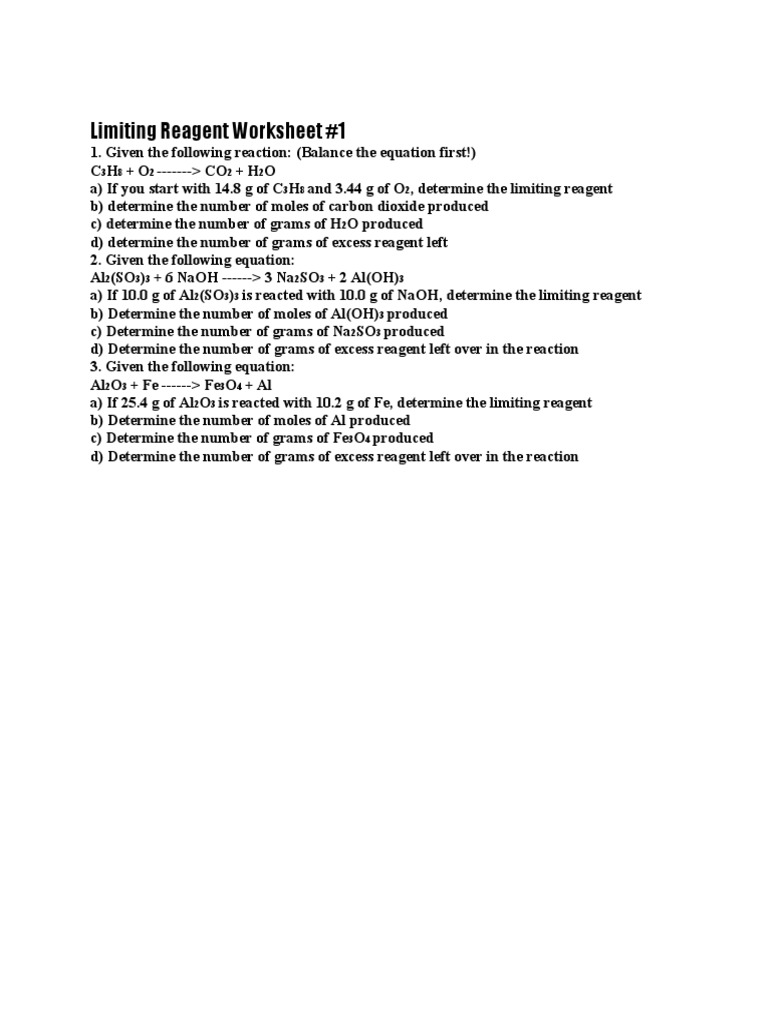 Limiting Reagent Worksheet PDF | PDF | Zinc | Iron