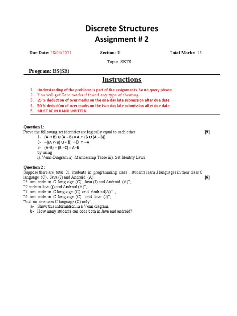 Discrete Assignment No-4 Sets | PDF