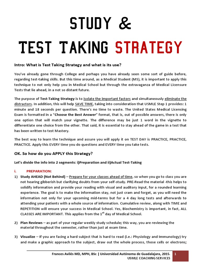 Test Taking Strategy | PDF | United States Medical Licensing ...