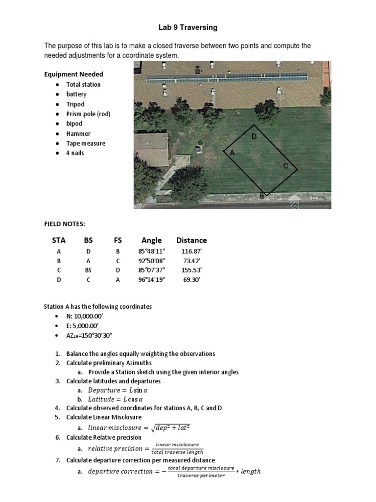 Lab #9 - Traverse Adjustments | PDF | Azimuth | Latitude