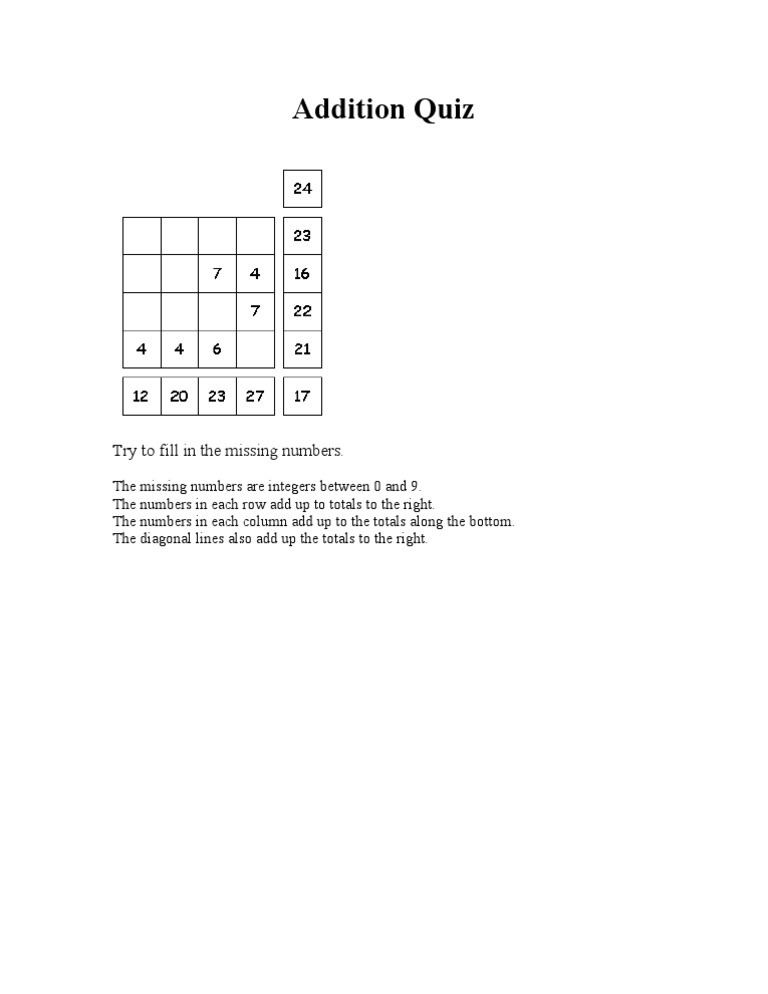 Interactive Addition Quiz for Kids | PDF