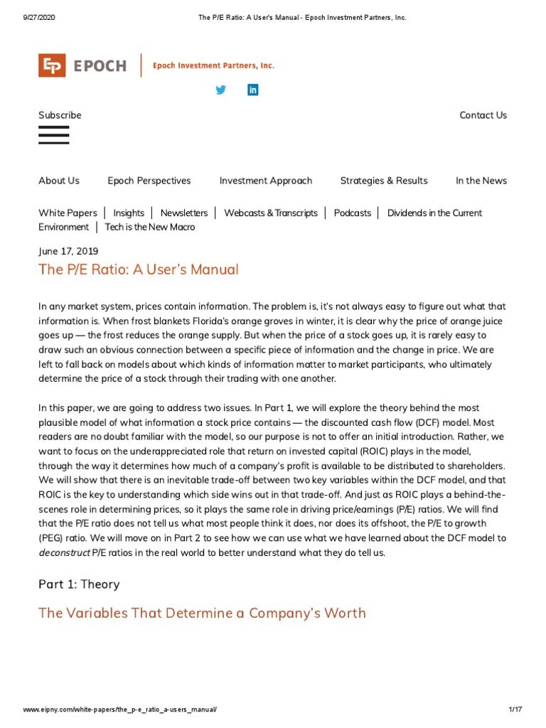 The P - E Ratio - A User's Manual - Epoch Investment Partners, Inc ...