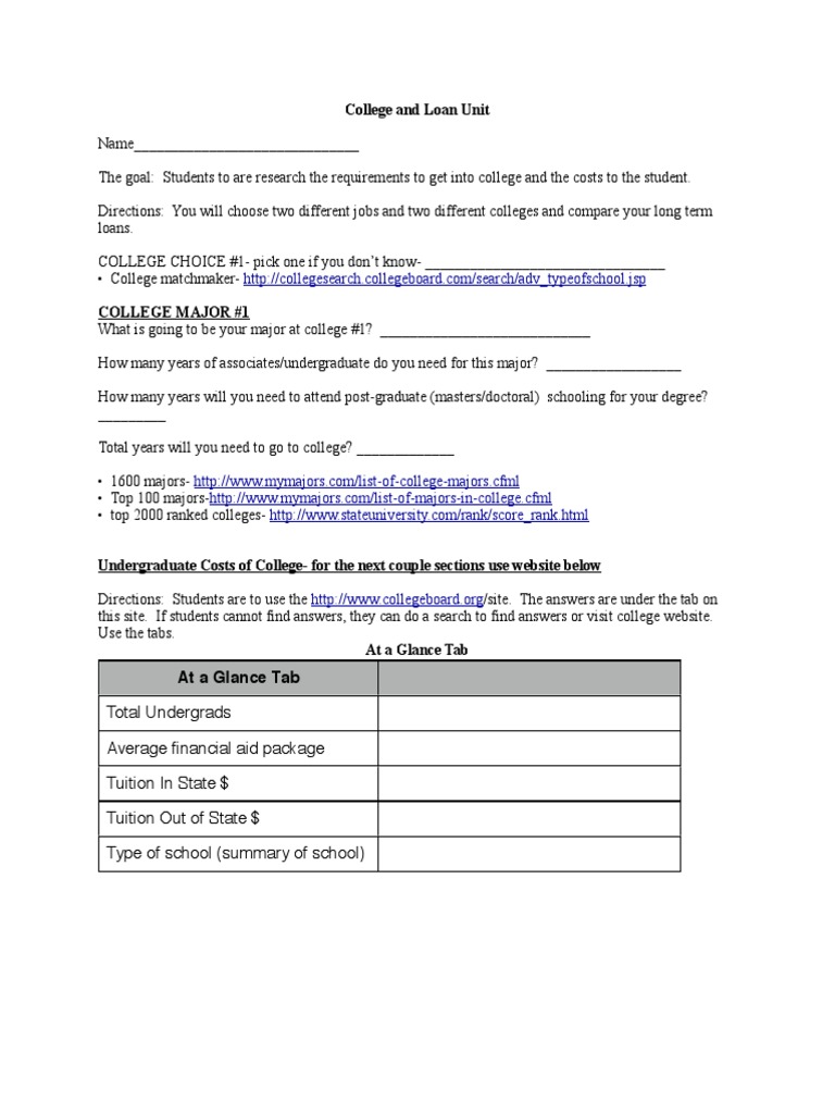 College Unit: Loan and Cost Analysis | PDF | Tuition Payments | Academia