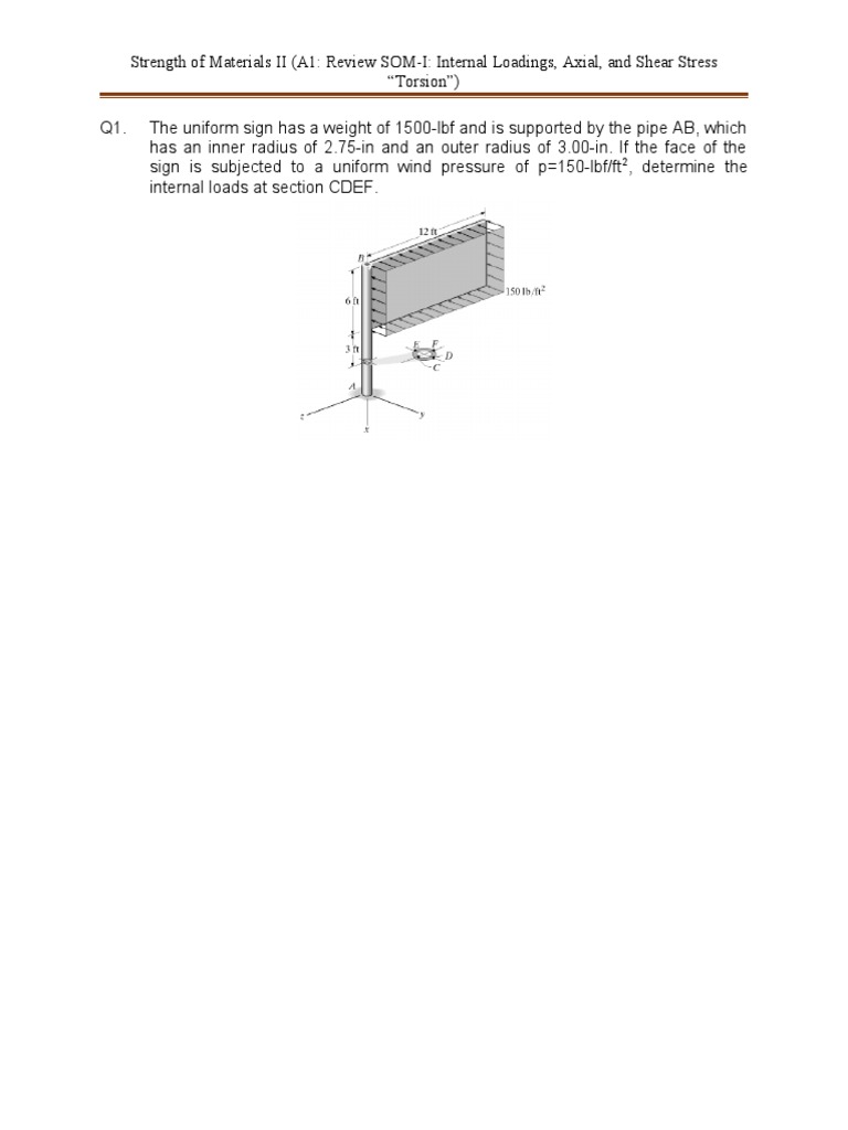 A1 (Review SOM-I Internal Loading, Axial Stress and Torsion) | PDF ...