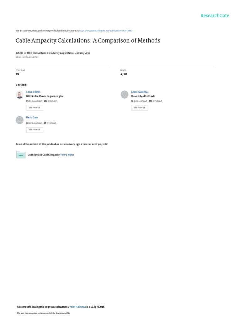 Cable Ampacity Calculations A Comparison of Methods | PDF | Electrical ...