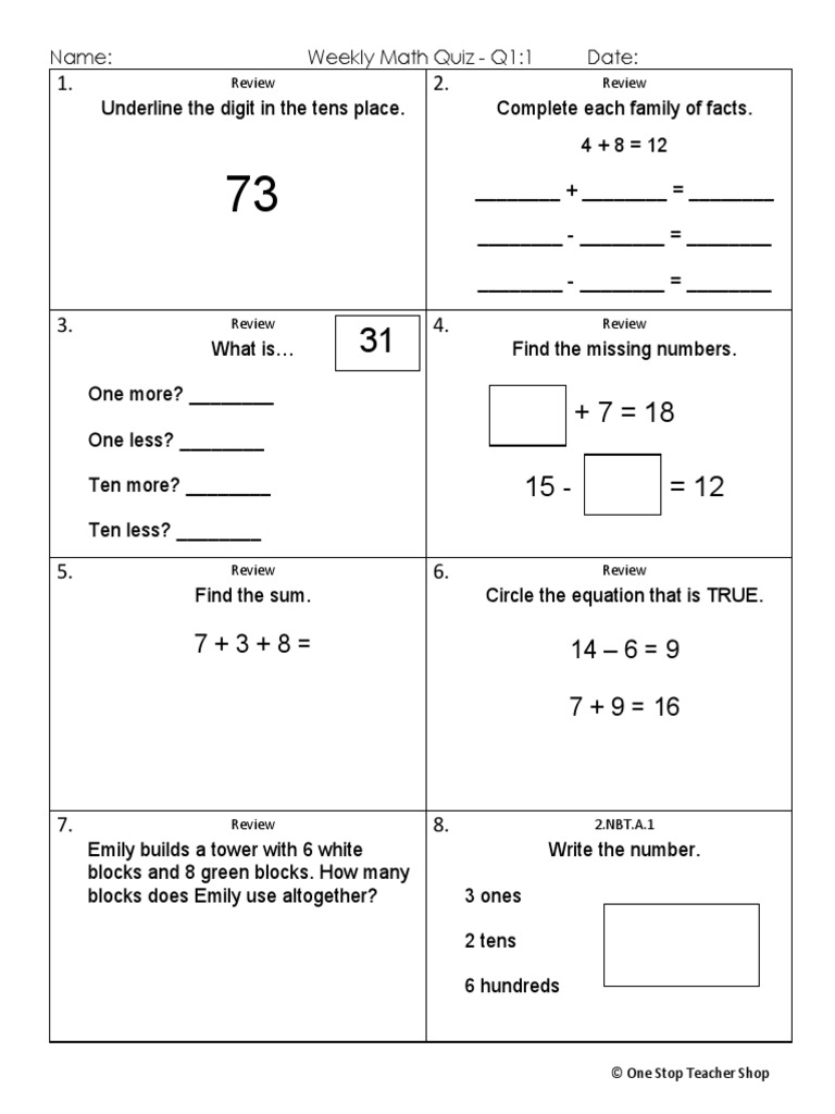 1 Weekly Quiz Q1 (Value of A 3 Digit Number) | PDF | Teaching ...