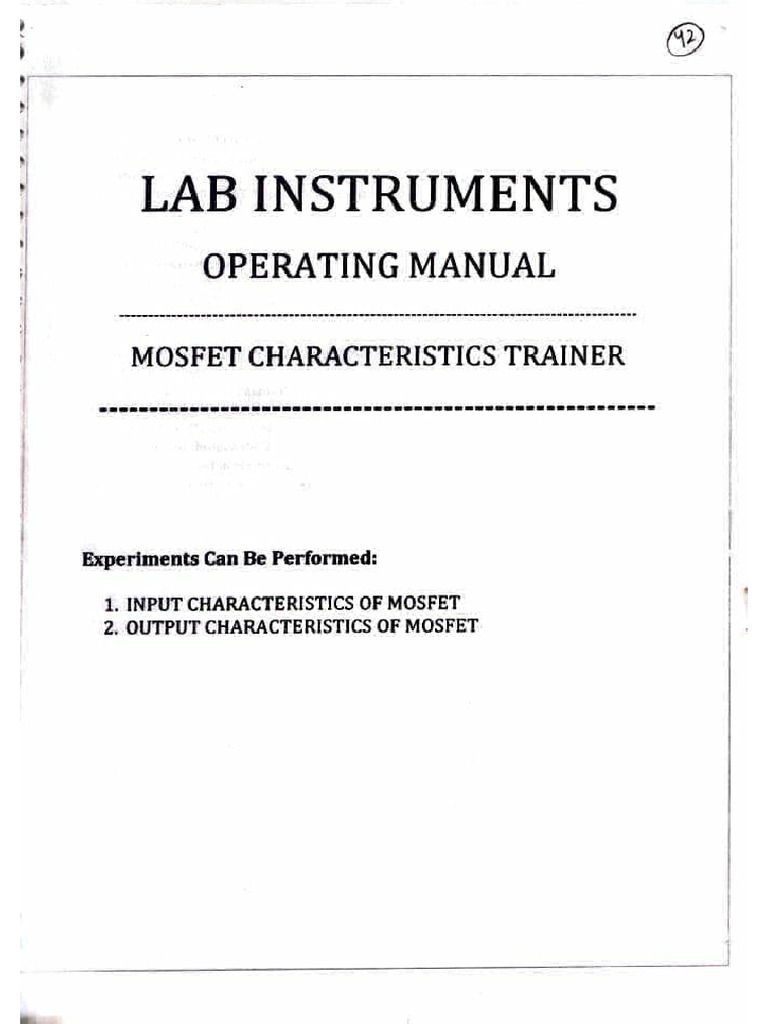 MOSFET Characteristics Trainer Manual | PDF | Field Effect Transistor ...