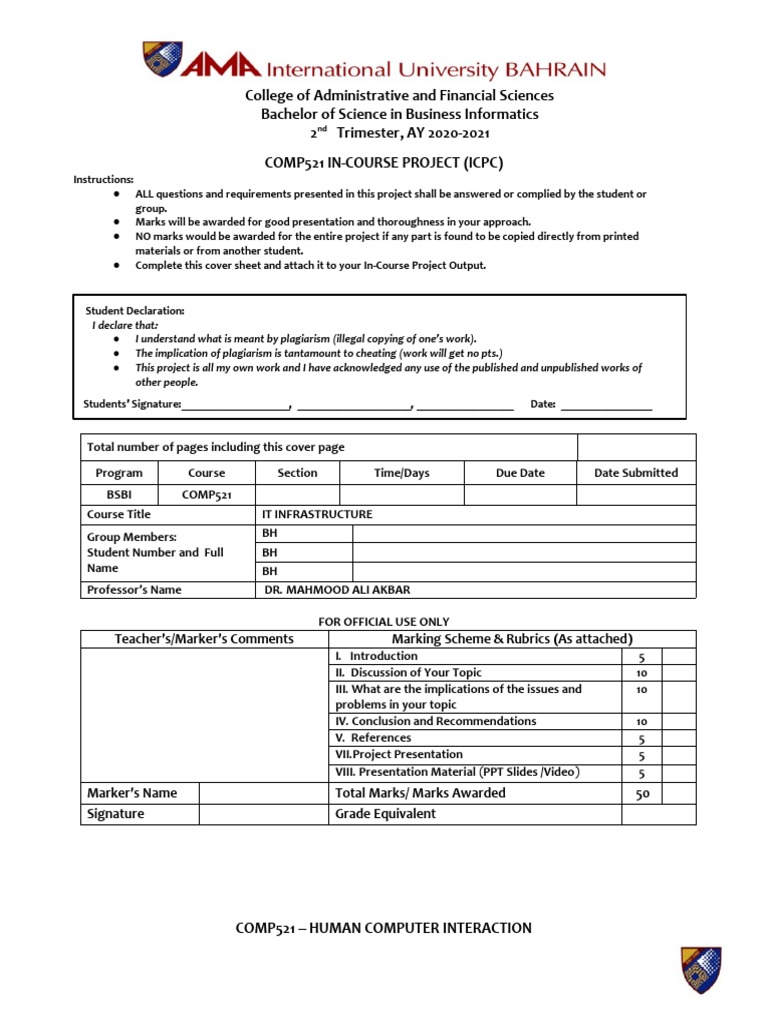 Comp521 Icpc Coversheet Requirements 20201 | PDF | Question | Human–Computer Interaction