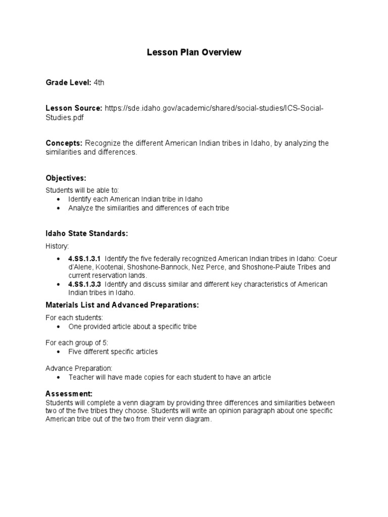Lesson Plan Overview | PDF | Lesson Plan | Indigenous Peoples Of North ...