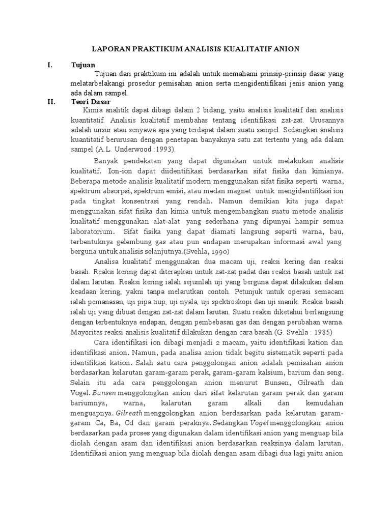 Laporan Praktikum Analisis Kualitatif Anion | PDF