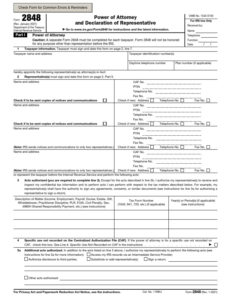Irs Form 2848 | Download Free PDF | Internal Revenue Service | Taxation