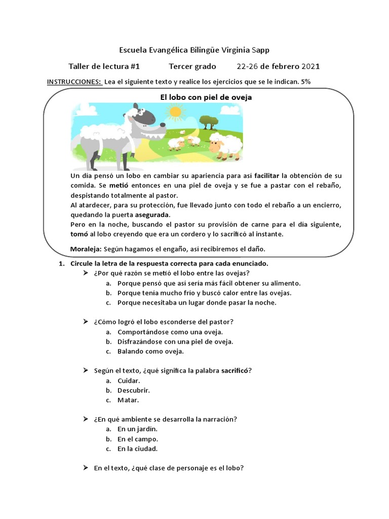 Taller-De-Lectura 3grado | PDF | Alimentos