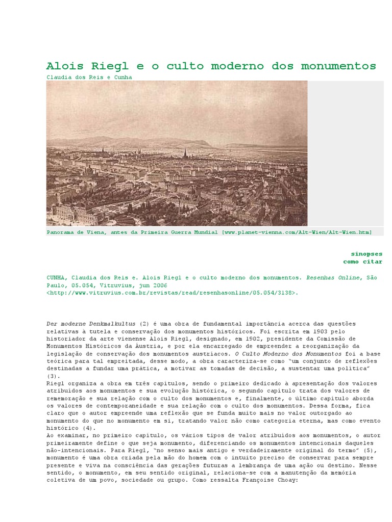 Alois Riegl e o Valor dos Monumentos | PDF | Monumento | História Antiga