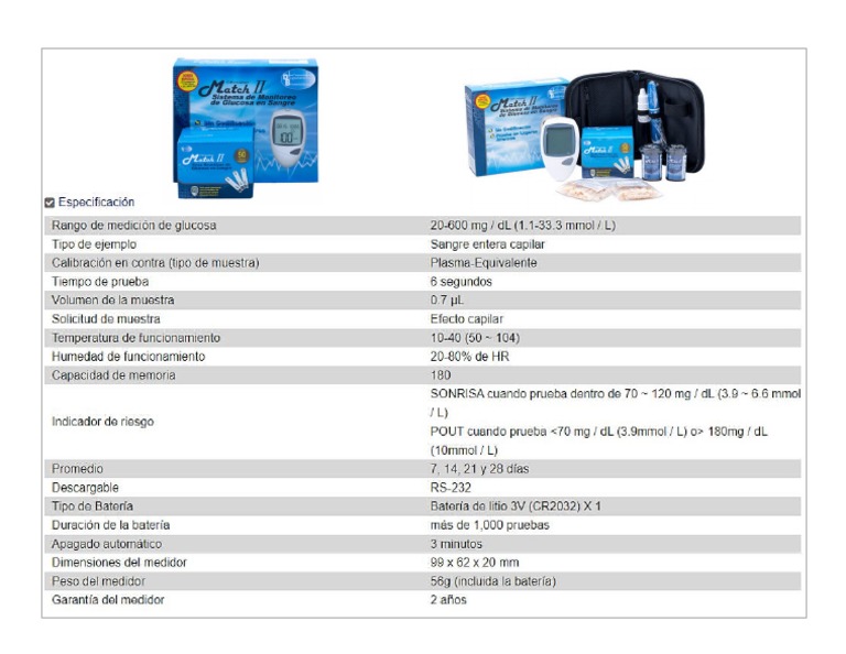 Ficha Tecnica - Glucometro Match II | PDF Ficha Tecnica - Glucometro Match II | PDF