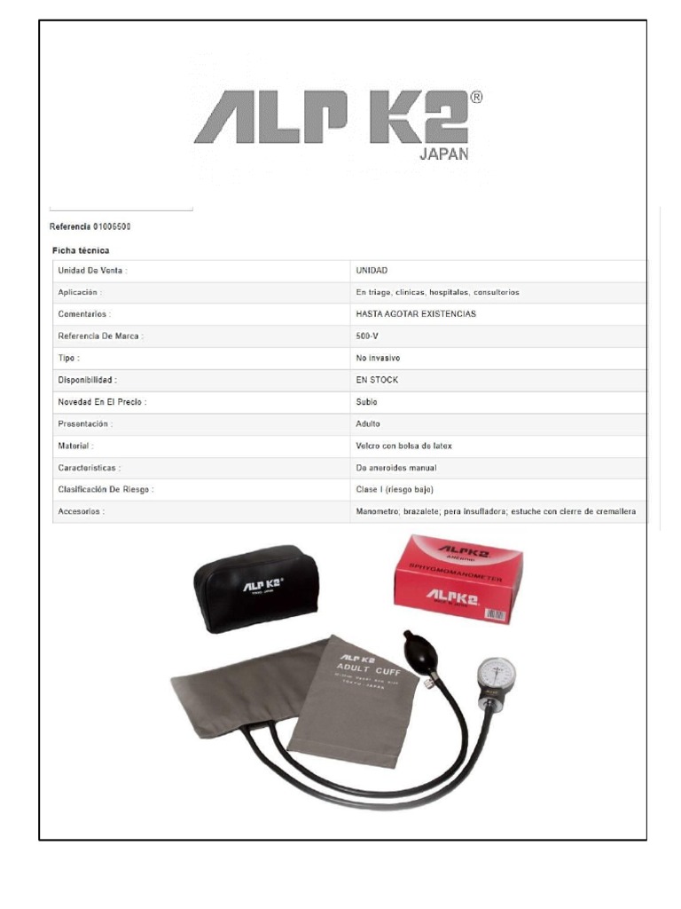 Ficha Tecnica - Tensiometro Adulto ALP K2 | PDF