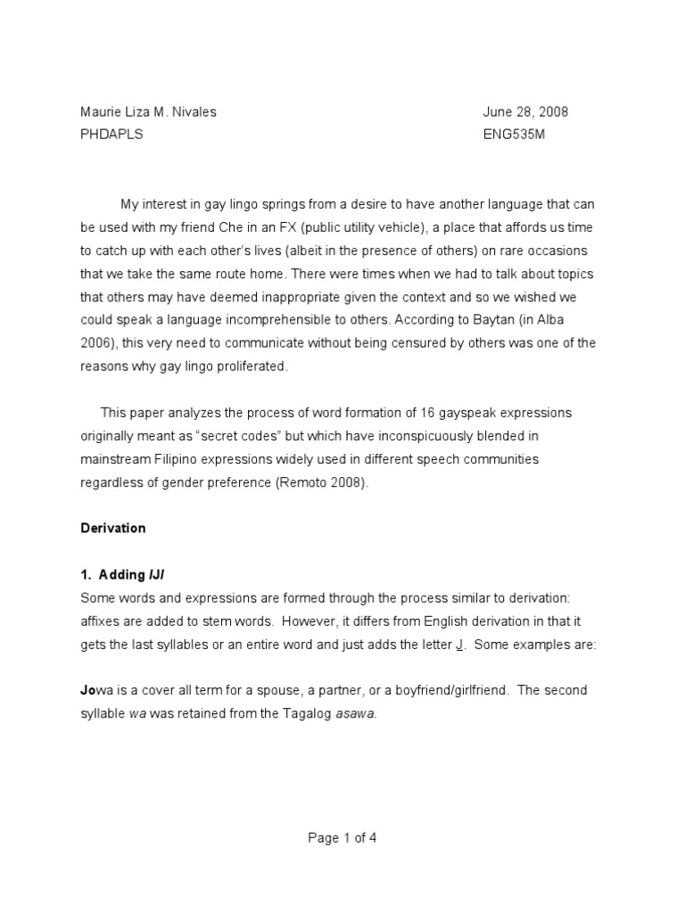 Understanding Gay Lingo in Tagalog | PDF | Tagalog Language | Symbols