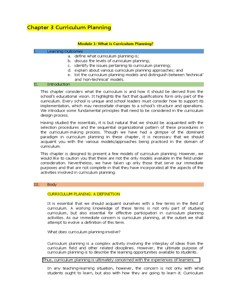 Chapter 3 Curriculum Planning Module (FINAL) | PDF | Curriculum | Instructional Design