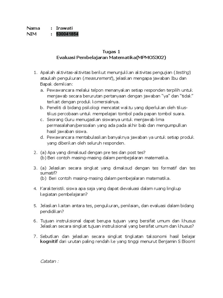 Tugas - 1 - Evaluasi Pembelajaran Matematika | PDF