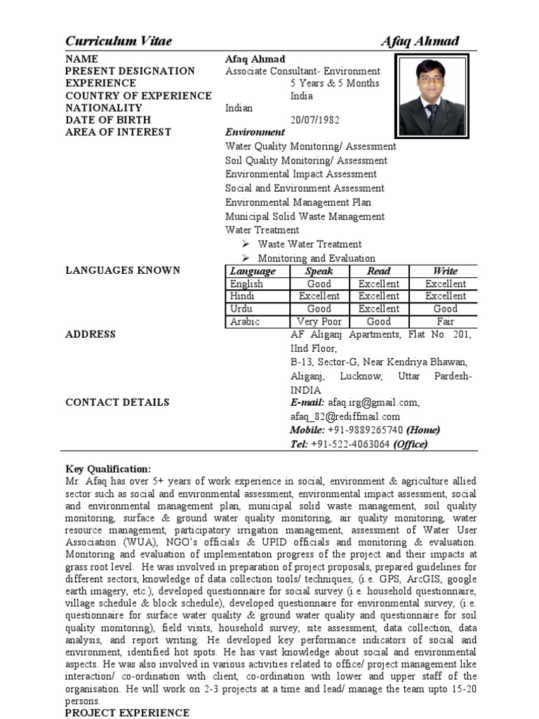 CV Afaq | PDF | Water Resources | Environmental Impact Assessment