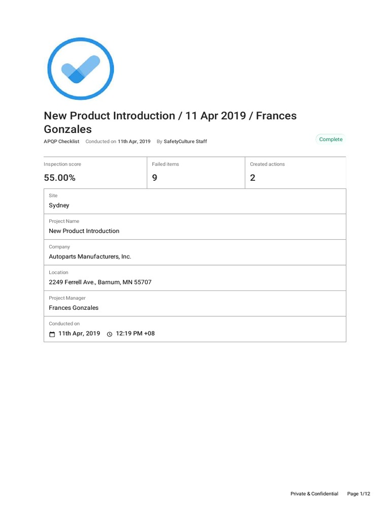 Apqp Checklist Sample Report | PDF | Reliability Engineering | Project ...