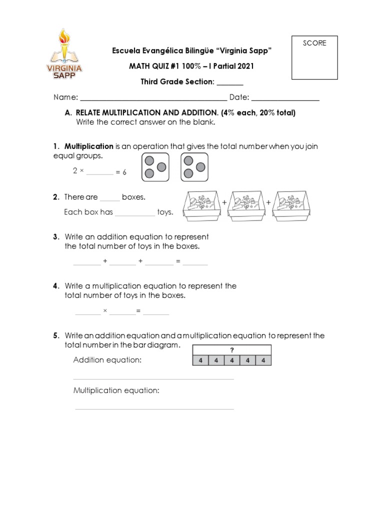 8255a 3rd Grade Math Quiz 1 I Partial 2021 | PDF | Matrix (Mathematics ...